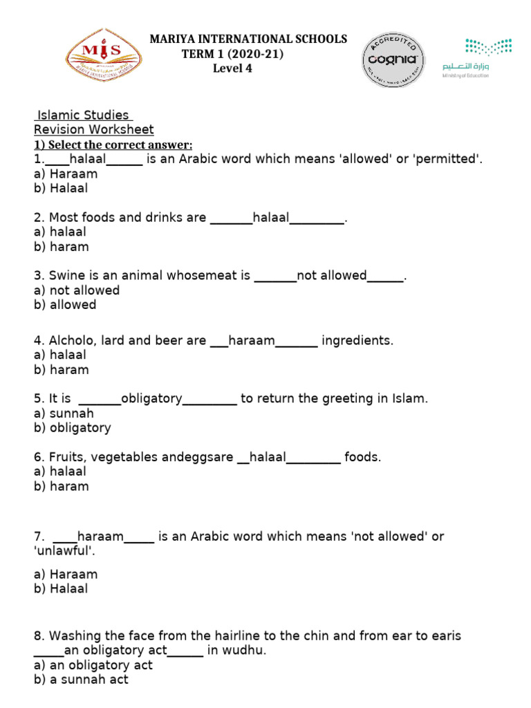 Islamic Studies Term 1 Revision Worksheet | PDF | Theocracy | Semitic ...