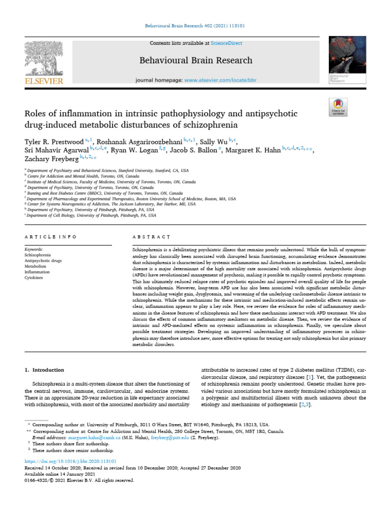 Roles of Inflammation in Intrinsic Pathophysiology and Antipsychotic ...