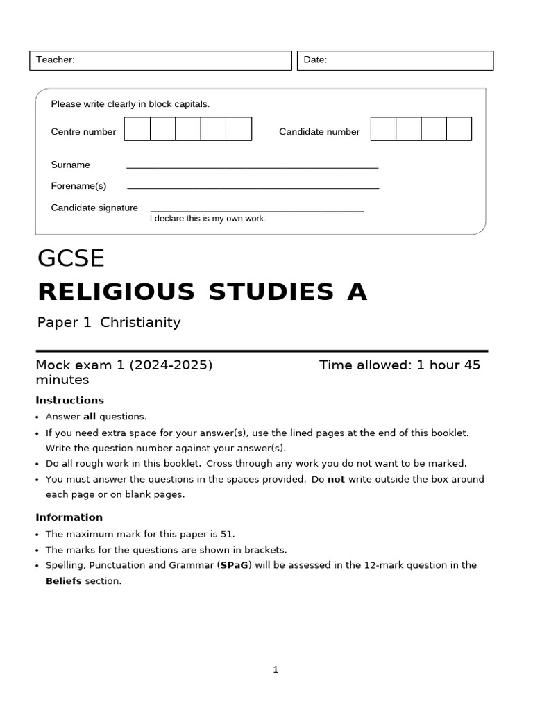2024 AQA GCSE RE Christianity Mock Exam | PDF | Christian Belief And ...