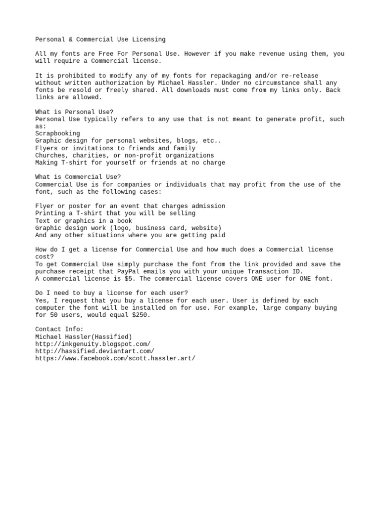 Personal Commerical Use | PDF