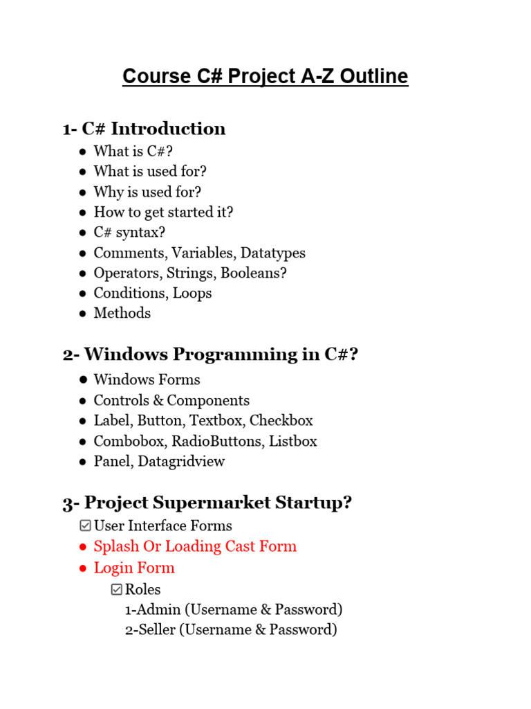 Outline of C# Course Project | PDF