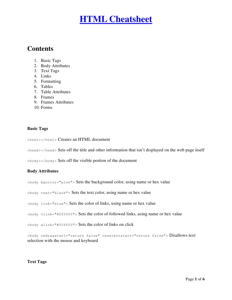 HTML Cheat Sheat-1 | PDF | Hyperlink | Html Element