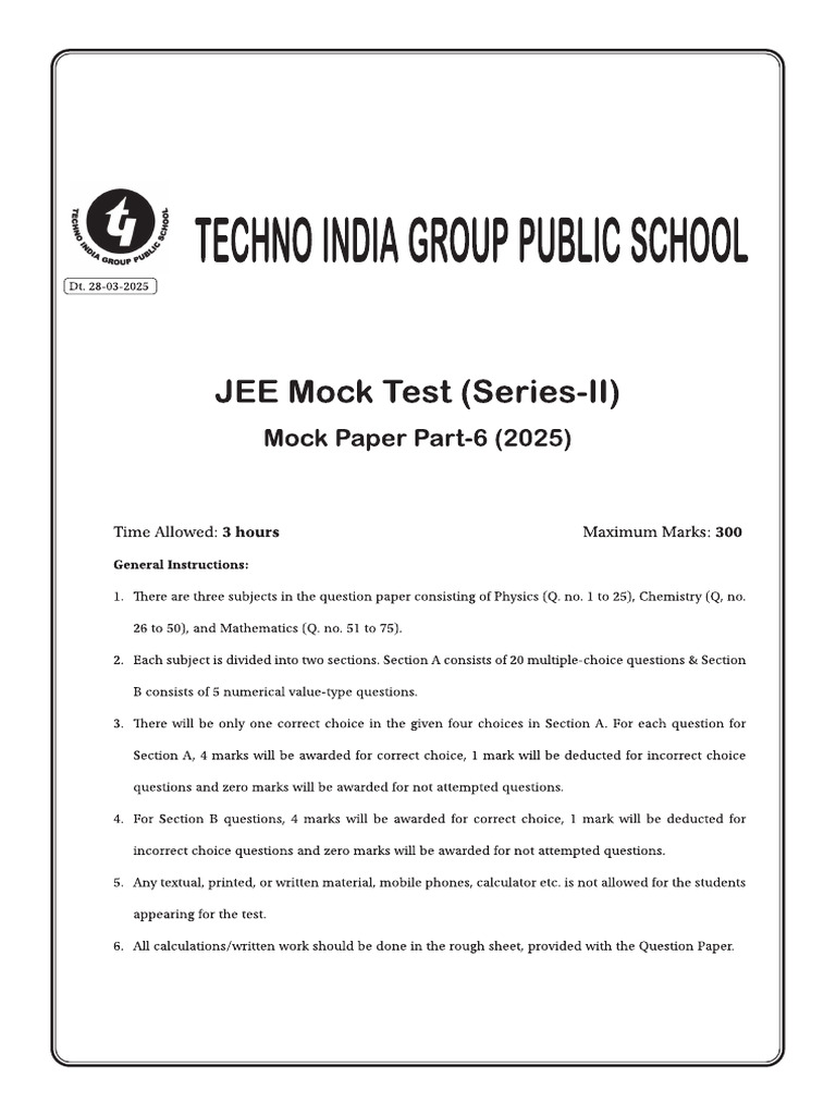 Mock - Test-II (JEE Main) - Paper-6 | PDF