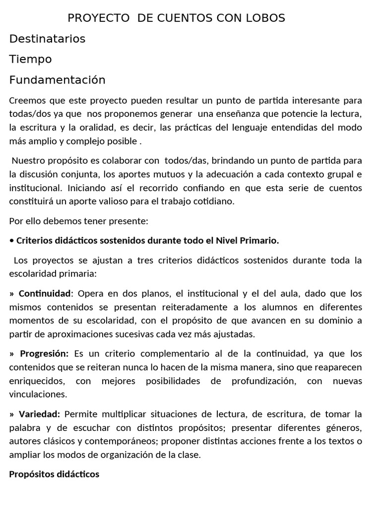 PROYECTO DE CUENTOS CON LOBOS | PDF | Aprendizaje | Comunicación humana