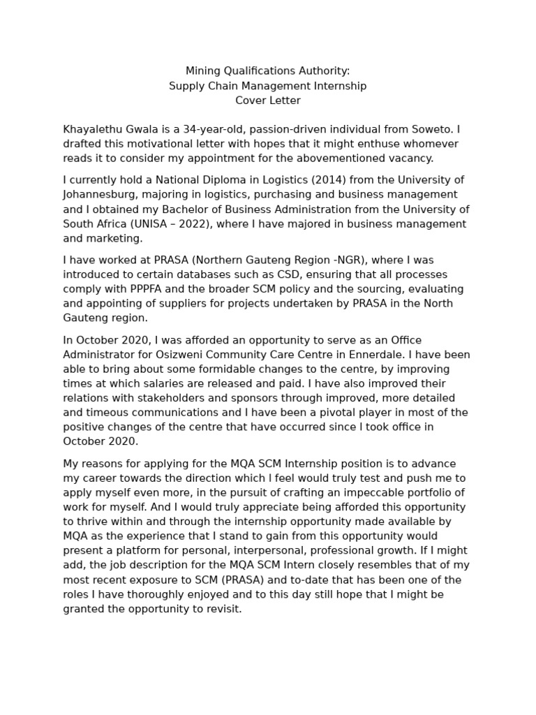 MQA Supply Chain Management Internship | PDF | Supply Chain Management ...