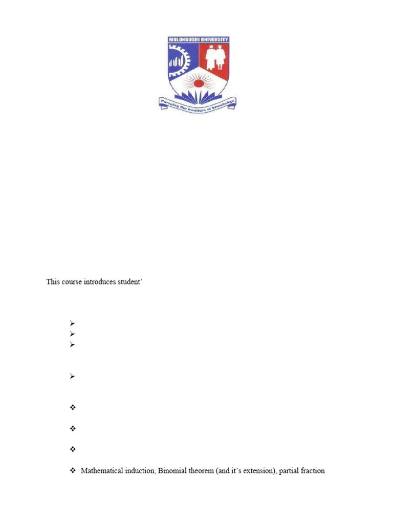 MSM 111 - Mathematical Methods Course Outline I | PDF | Function ...