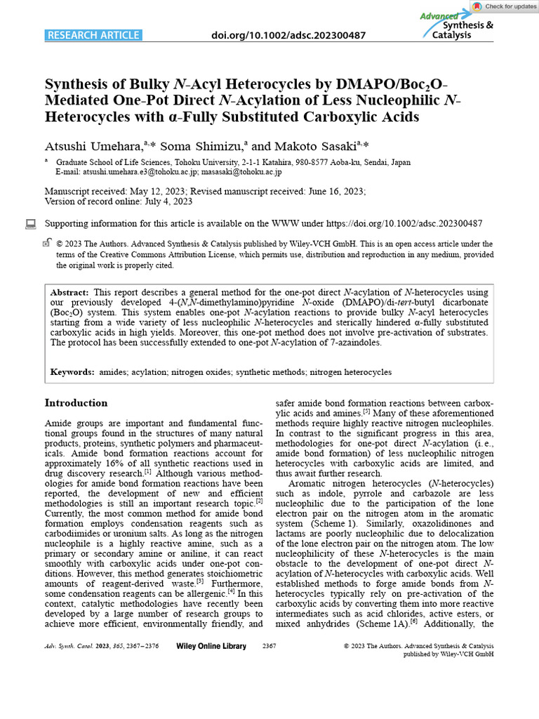 Adv Synth Catal - 2023 - Umehara - Synthesis of Bulky N Acyl ...