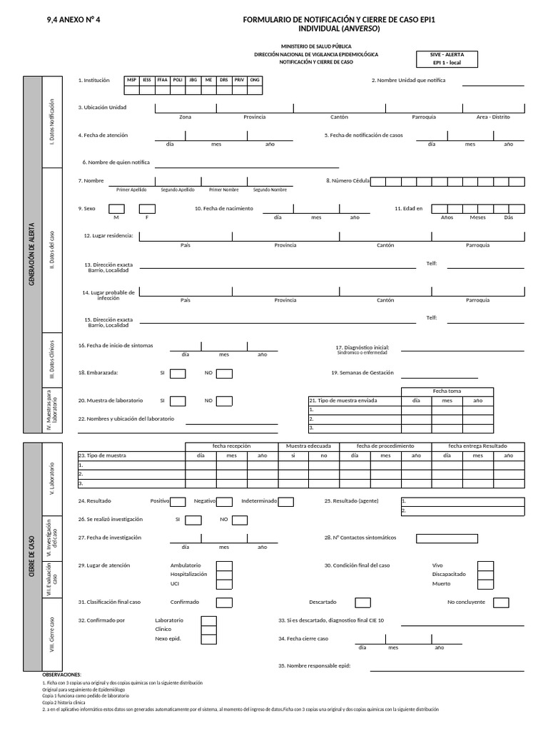 Form. Notificacion Caso Epi 1 | PDF | Laboratorios | Salud pública