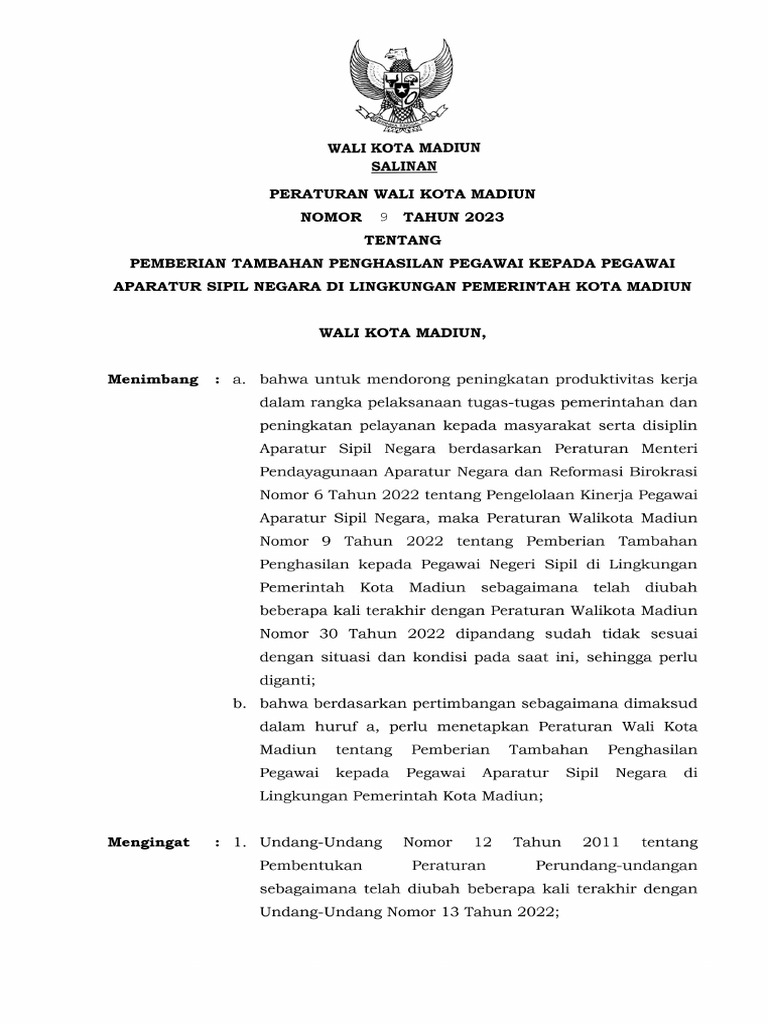 Perwali Madiun No 9 TH 2023 Ocr | PDF