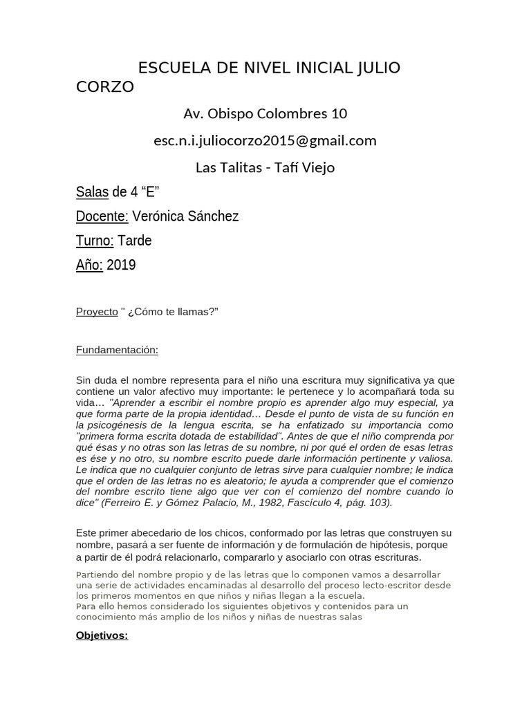 Proyecto Como Te Llamas | PDF