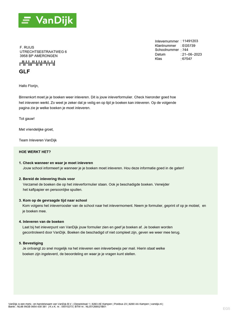 Van Dijk Inlever Formulier | PDF