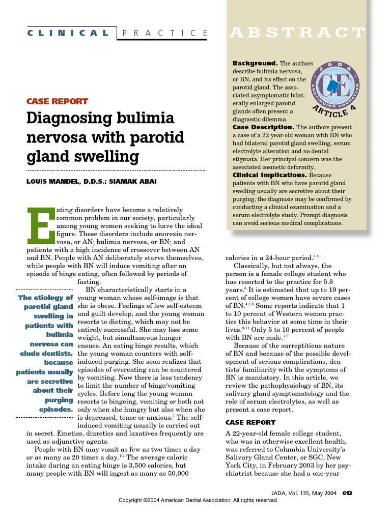 Bulimia Nervosa and Parotid Gland Swelling | PDF | Bulimia Nervosa ...