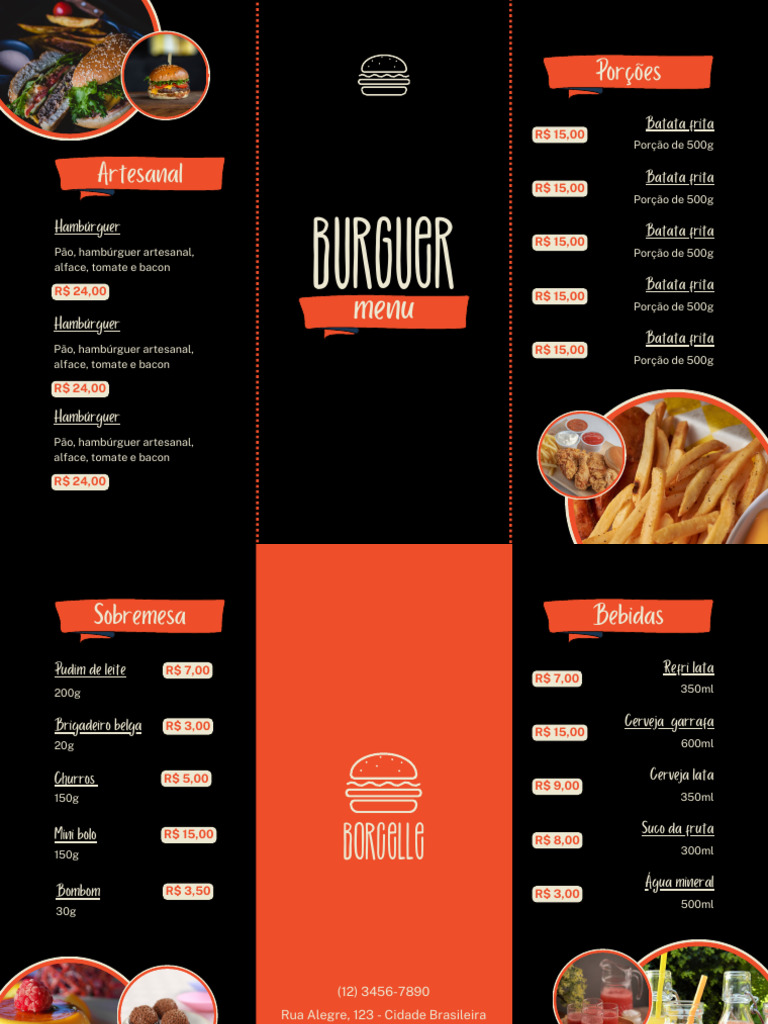 Panfleto Dobrável Cardápio Hamburgueria e Restaurante Preto e Laranja - 20250412 - 190826 - 0000 ...
