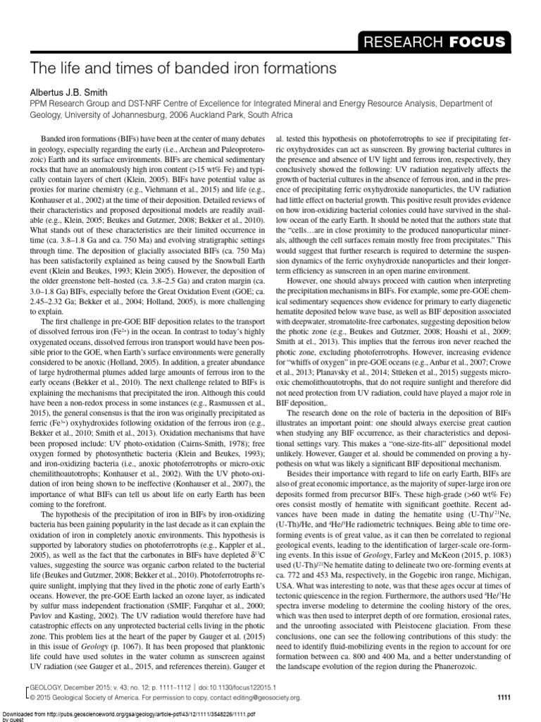 The life and times of banded iron formations | PDF | Geology | Earth ...