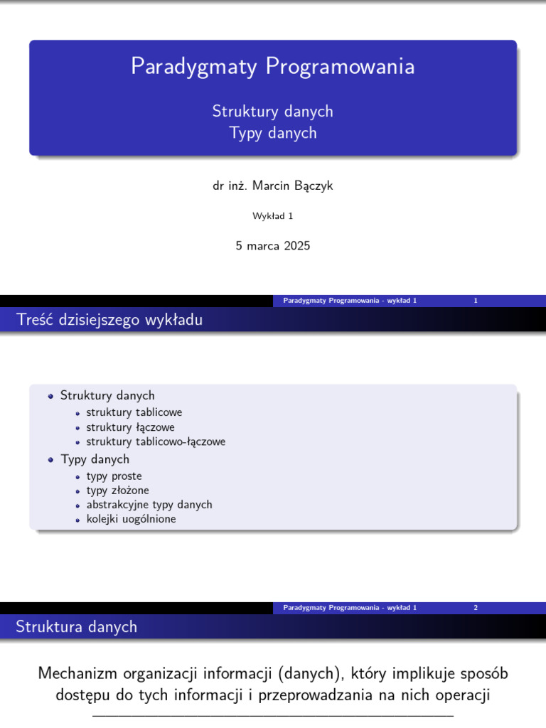 Paradygmaty Programowania: Struktury Danych Typy Danych | PDF