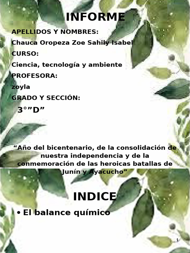 INFORME Cyt | PDF | Reacciones químicas | Dióxido de azufre