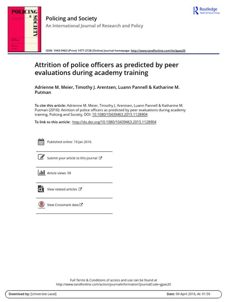 Police Officer Attrition and Peer Evaluations | PDF | Sensitivity And ...