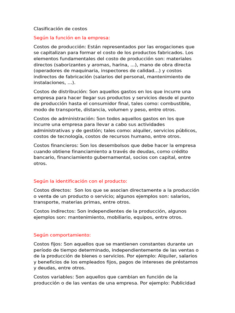Clasificación de Costos | PDF | Costo | Business