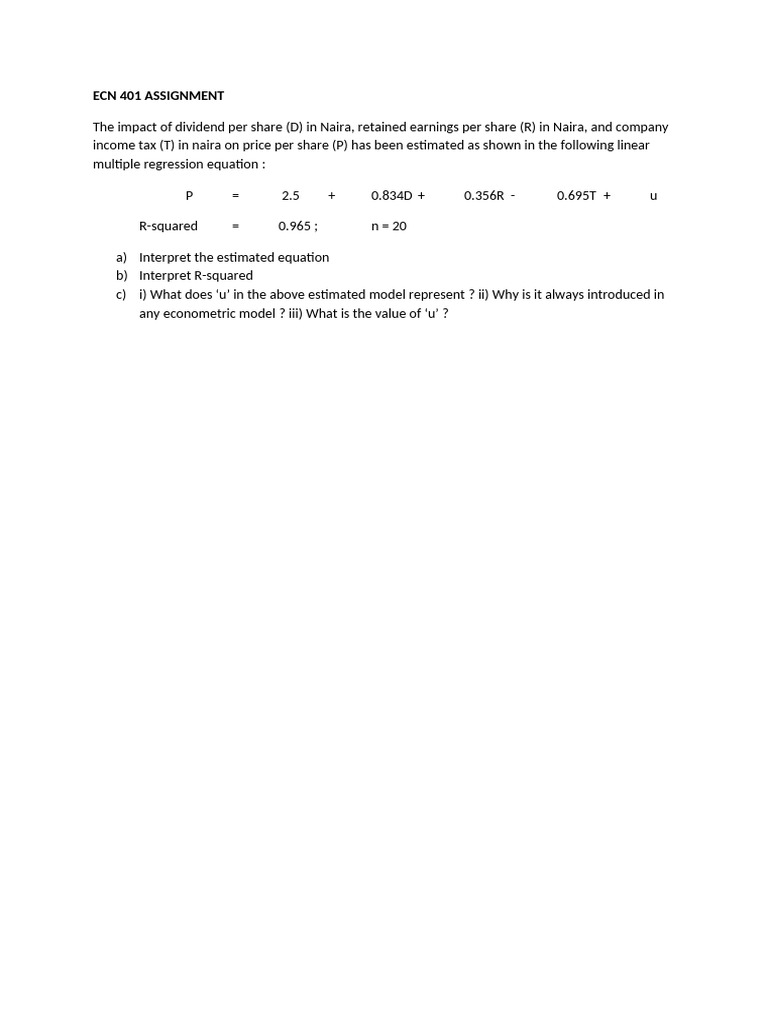 Ecn 401 Assignment 1 | PDF