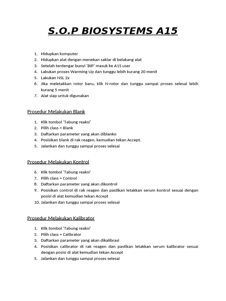 Prosedur Penggunaan A15 Biosystems | PDF