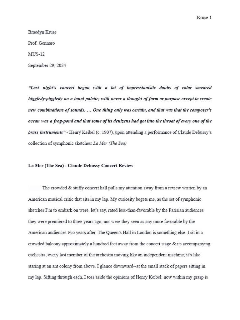 La Mer (The Sea) - Claude Debussy Concert Review | PDF | String ...