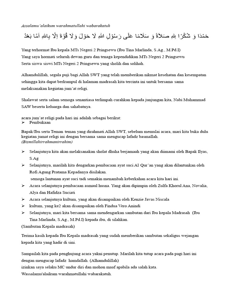 Teks MC Jumat Religi | PDF