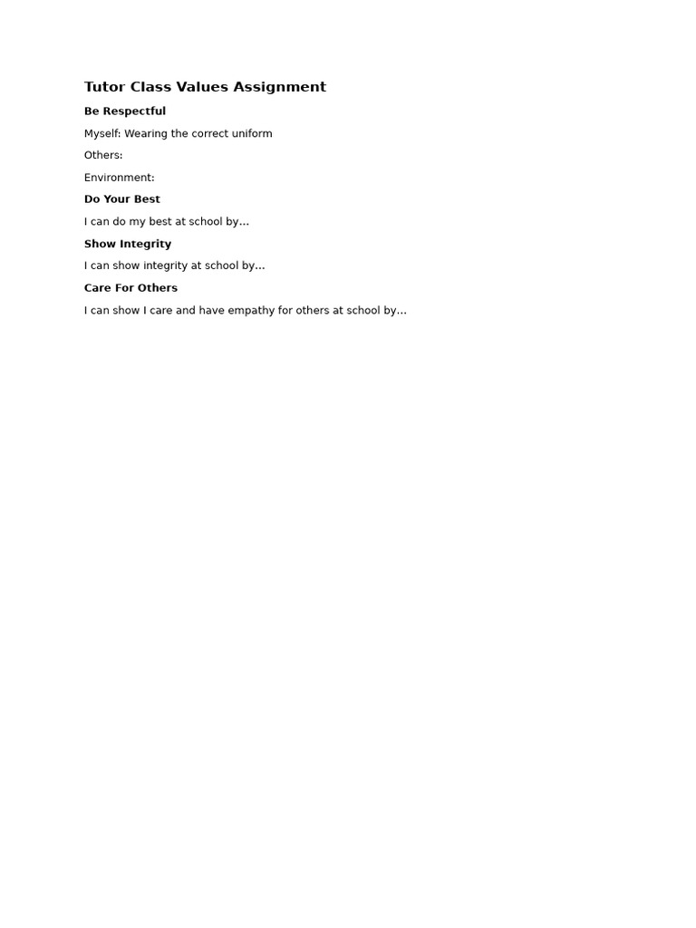 Tutor Class Values Assignment | PDF