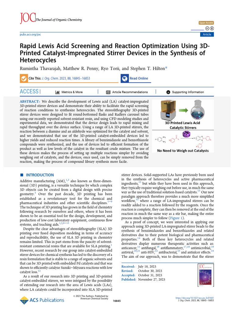 Rapid Lewis Acid Screening and Reaction Optimization Using 3D-Printed Catalyst-Impregnated ...