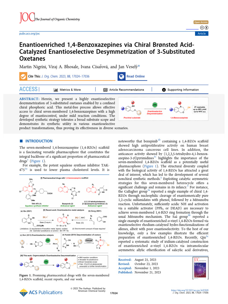 Enantioenriched 1,4-Benzoxazepines via Chiral Brønsted Acid-Catalyzed Enantioselective ...