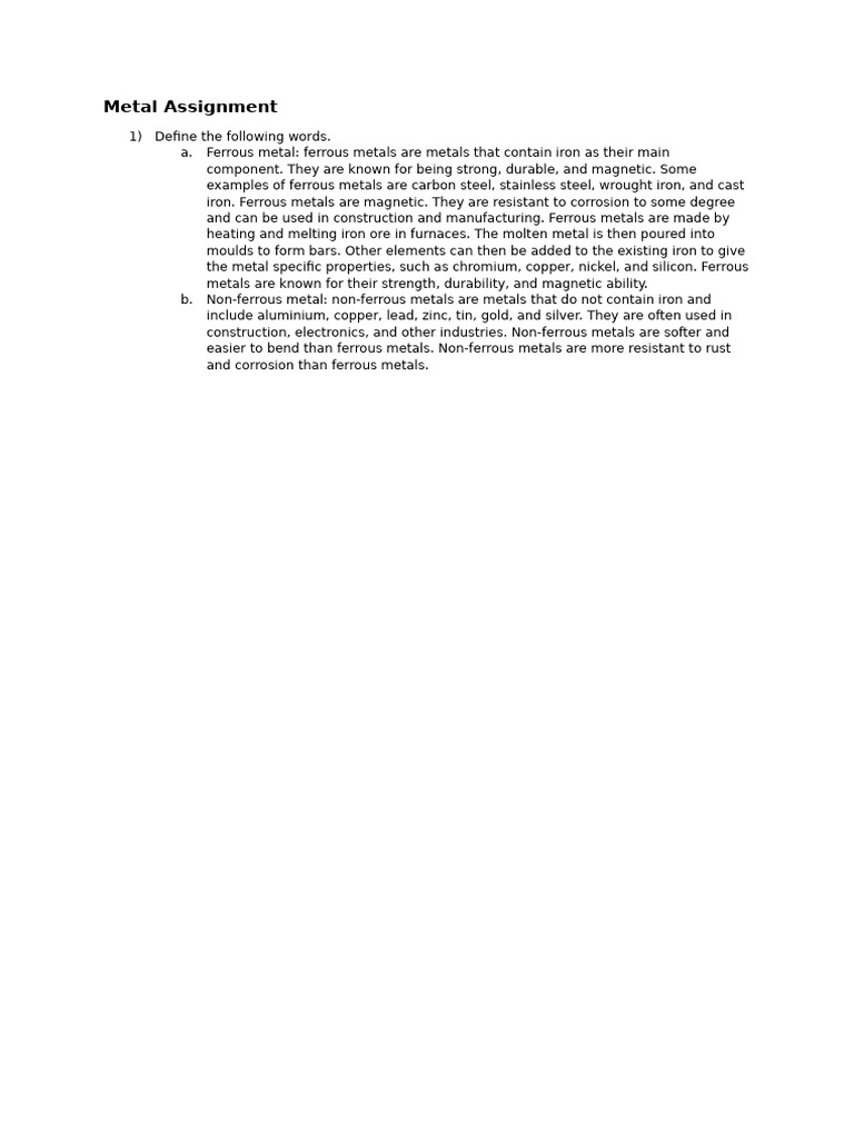 Metal Research Assignment (9MTY) | PDF