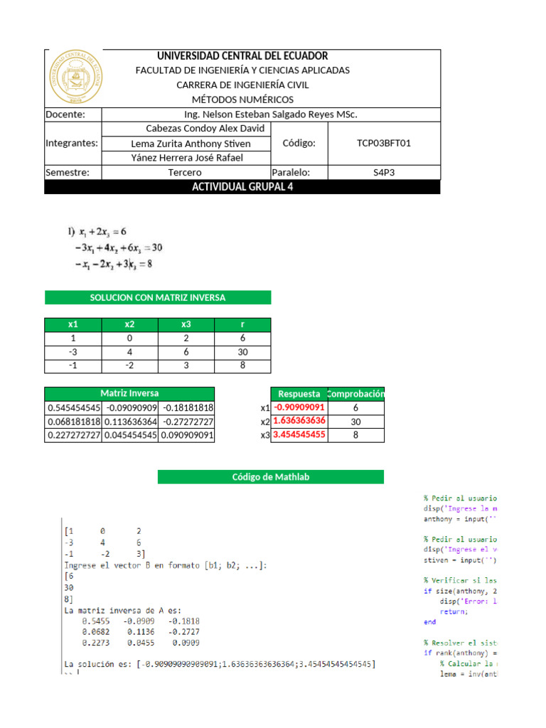 Tg4 Cabezas Lema Yanez | PDF | Matriz (Matemáticas) | Ecuaciones