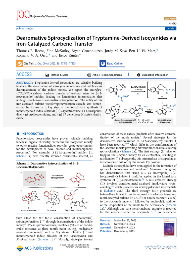 Dearomative Spirocyclization of Tryptamine-Derived Isocyanides viaIron ...