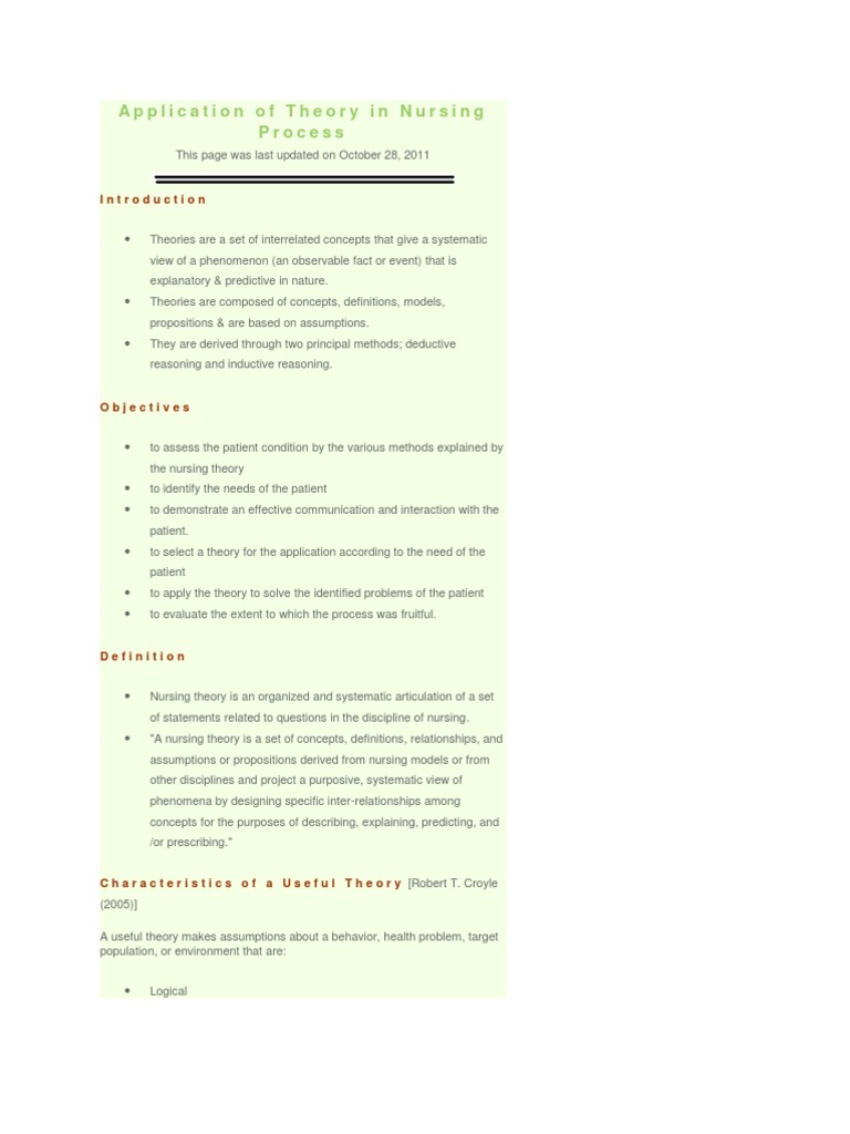 Nursing Theory Application Overview | PDF | Psychiatric And Mental ...