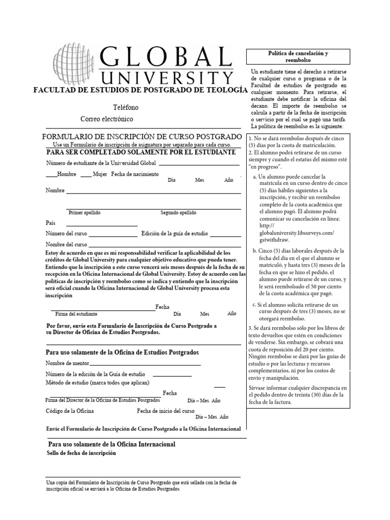 Formulario Inscripcion Global - 053500 | PDF