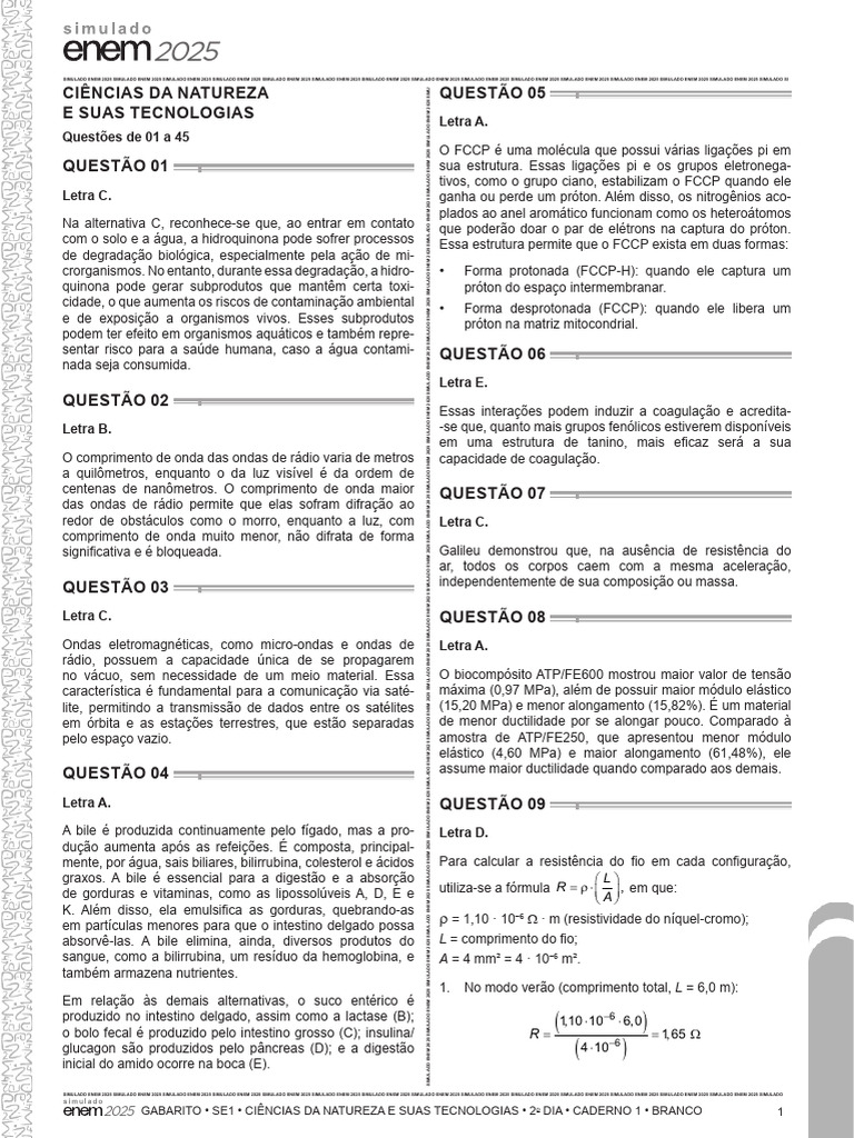 Simulado ENEM 2025: Ciências da Natureza | PDF | Ondas | Aquecimento ...