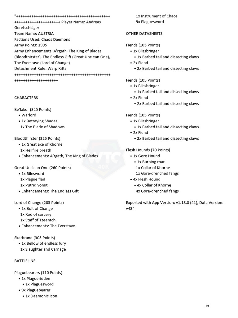 Chaos Daemons Army List: AUSTRIA | PDF