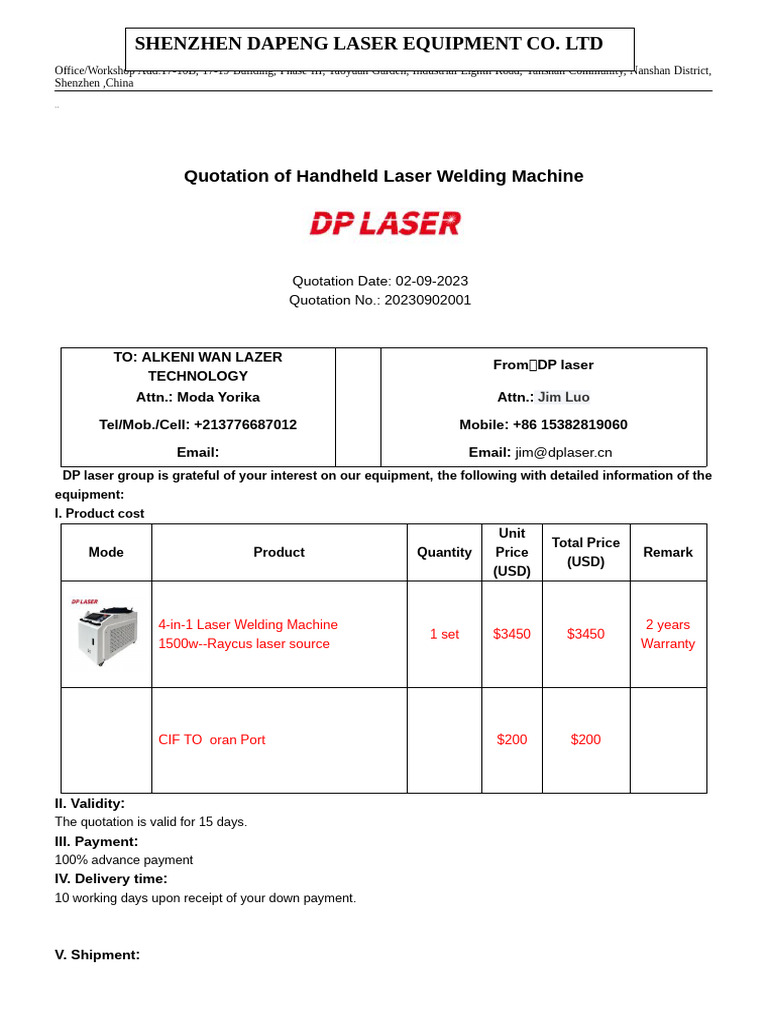 Raytools DP Laser Quotation To Paulo - 1500w 4-In-1 Fiber Laser Welding Machine 02 09 31 | PDF ...