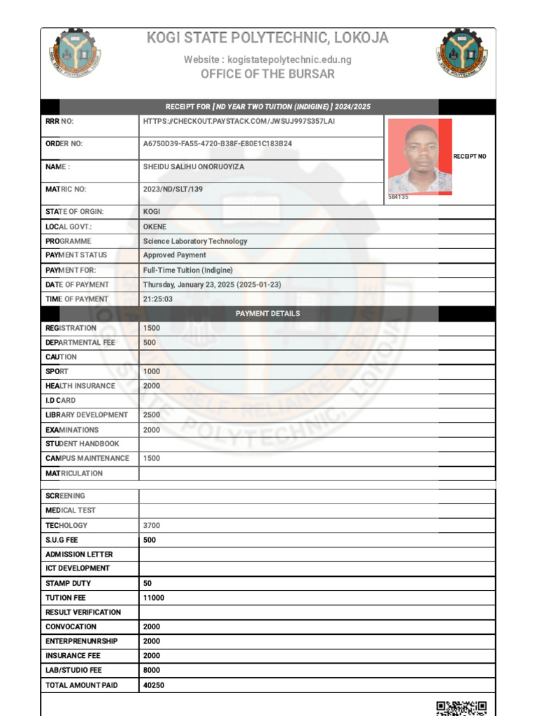 Receipt - Kogi State Poly | PDF