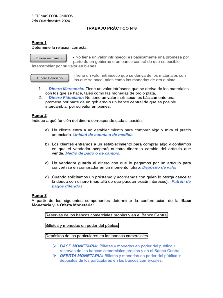 Practico 6 2do 2024 | PDF | Dinero | Base monetaria