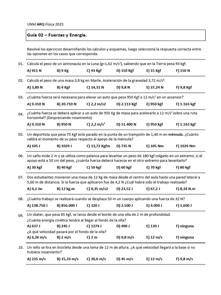 UNM ARQ Fisica 2025 - Guia 02 Fuerza y Energía | PDF | Fenomeno fisico ...