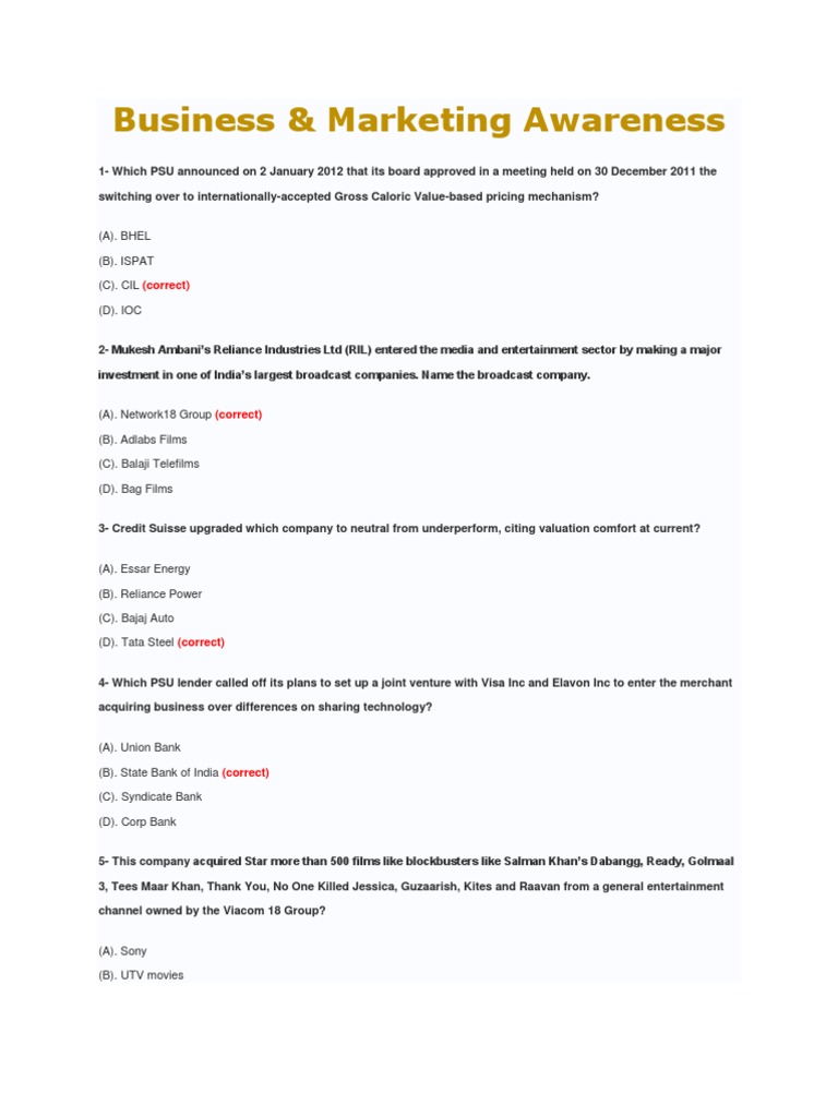 Business & Marketing Quiz Insights | PDF