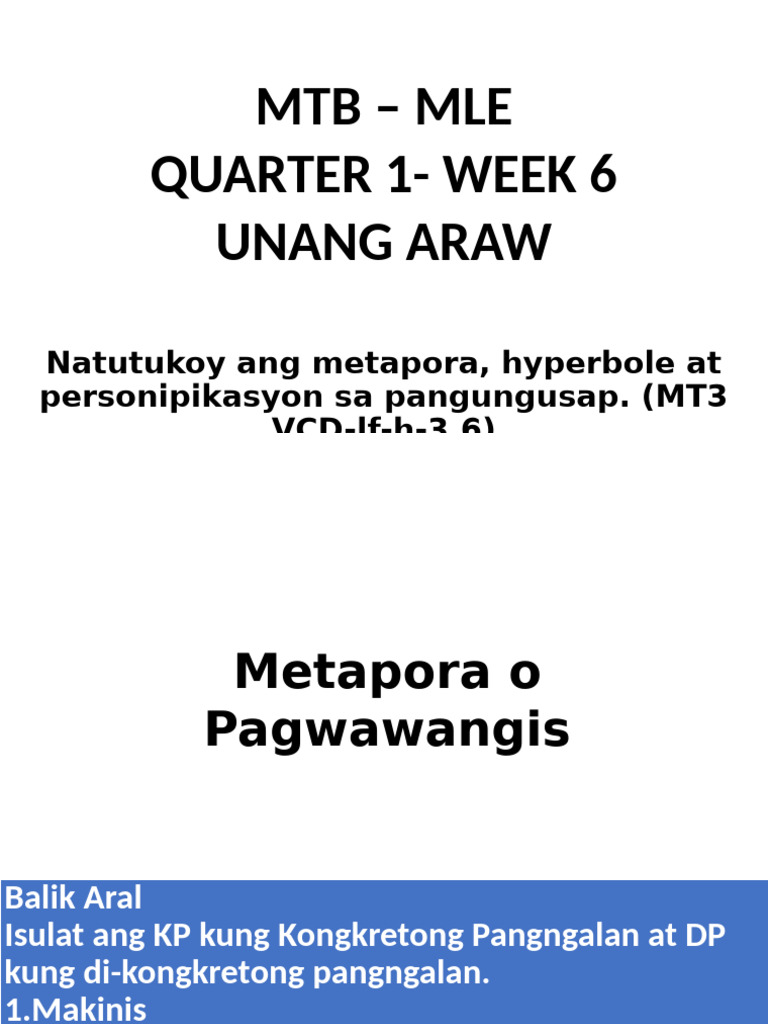 MTB - Mle Quarter 1-Week 6 Unang Araw | PDF