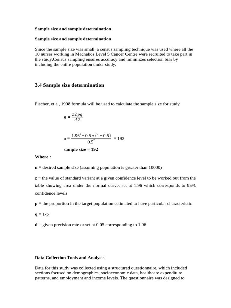 Sample Size and Sample Determination | PDF | Chronic Condition | Sample Size Determination