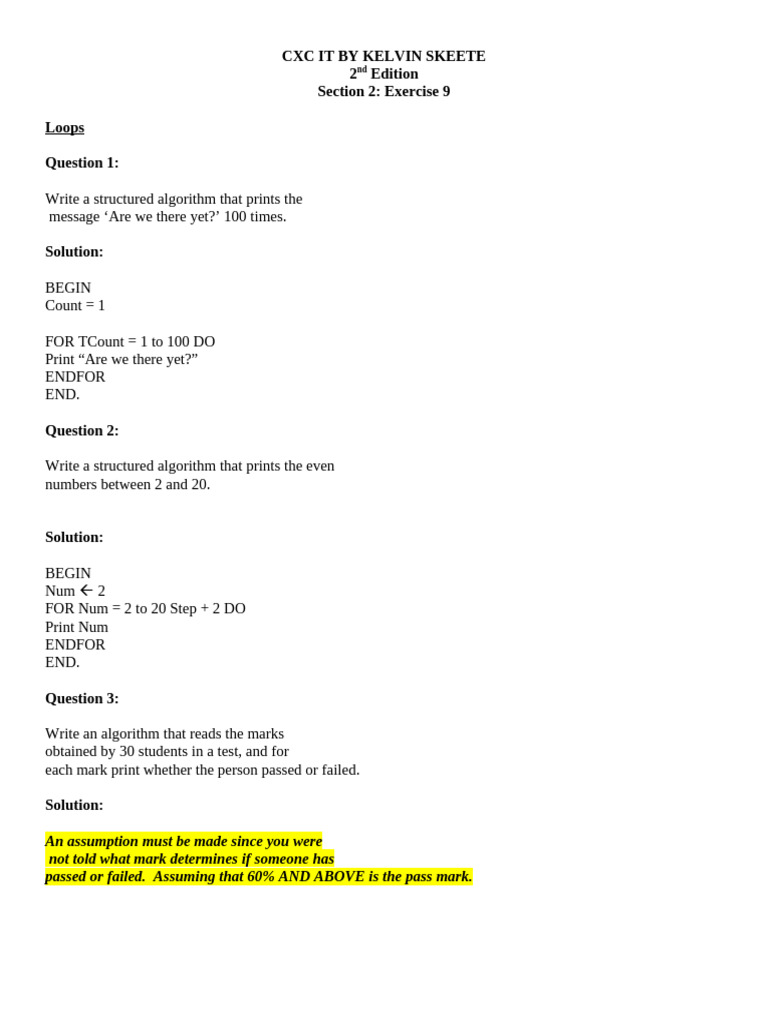 CXC IT BY KELVIN SKEETE Section 2 Excercise 9 Page 101 | PDF | Integer | Computer Programming