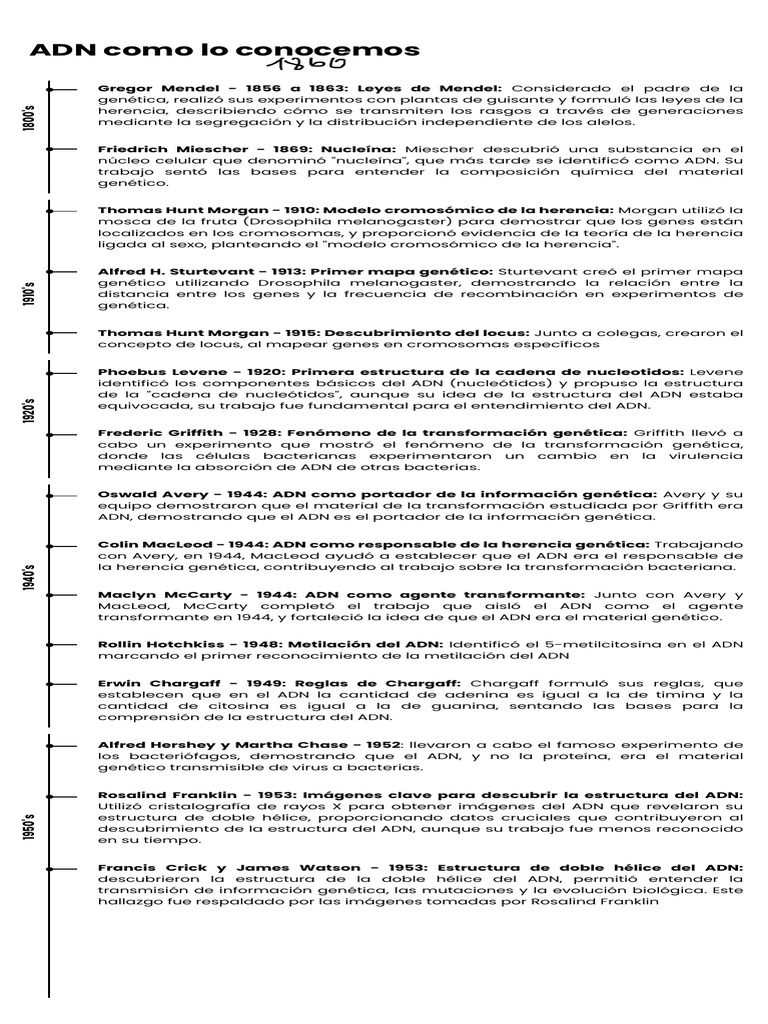Linea de Tiempo Historia de La Génetica | PDF | Adn | Genética