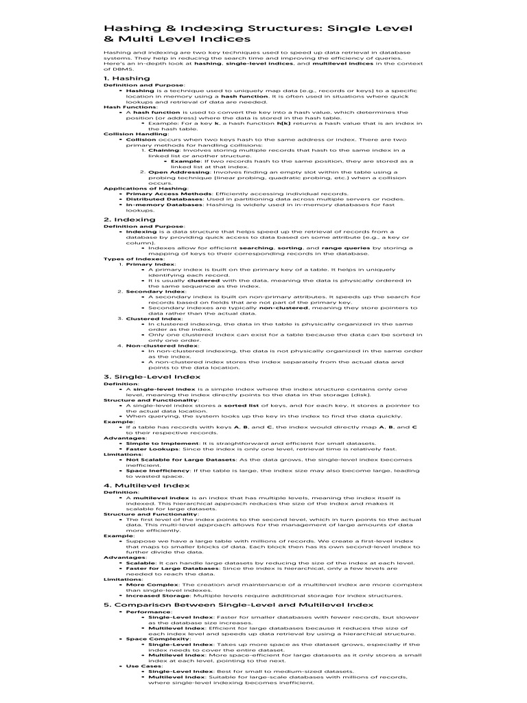 Hashing & Indexing Structures - Single Level & Multi Level Indices | PDF | Database Index ...