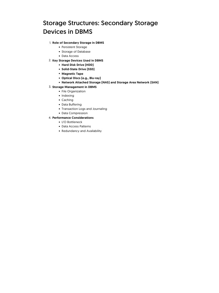 Storage Structures - Secondary Storage Devices in DBMS | PDF