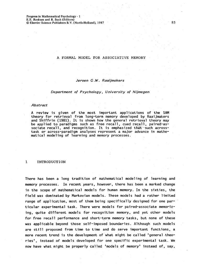 A Formal Model For Associative Memory | PDF