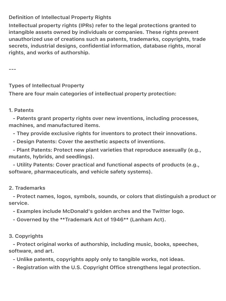 Overview of Intellectual Property Types | PDF | Intellectual Property ...