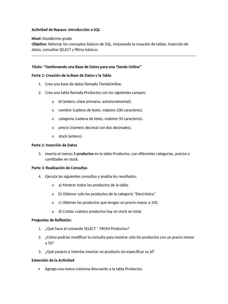 Actividad de Repaso 1 SQL | PDF